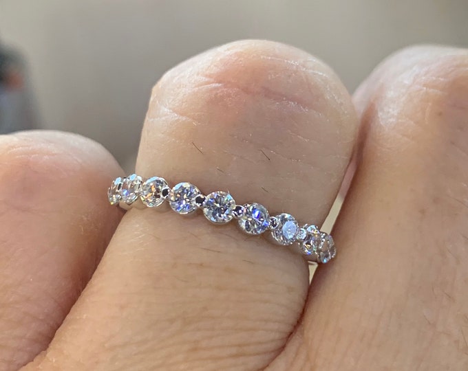 Diamond Wedding Band, Round Diamond Single Prong Band, 14K White Gold ...