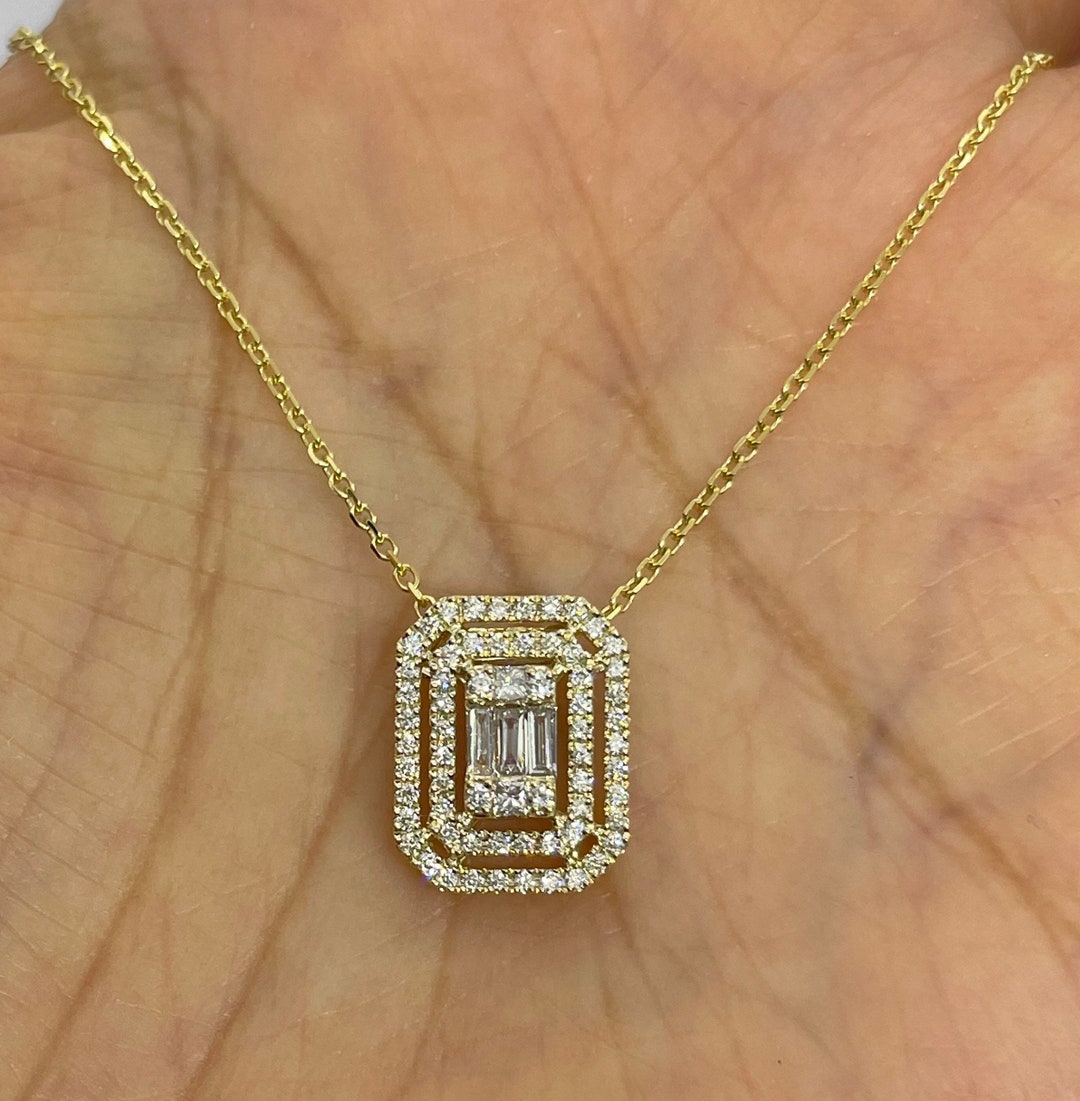 Terrific Emerald Cut Diamond Necklace Pictures