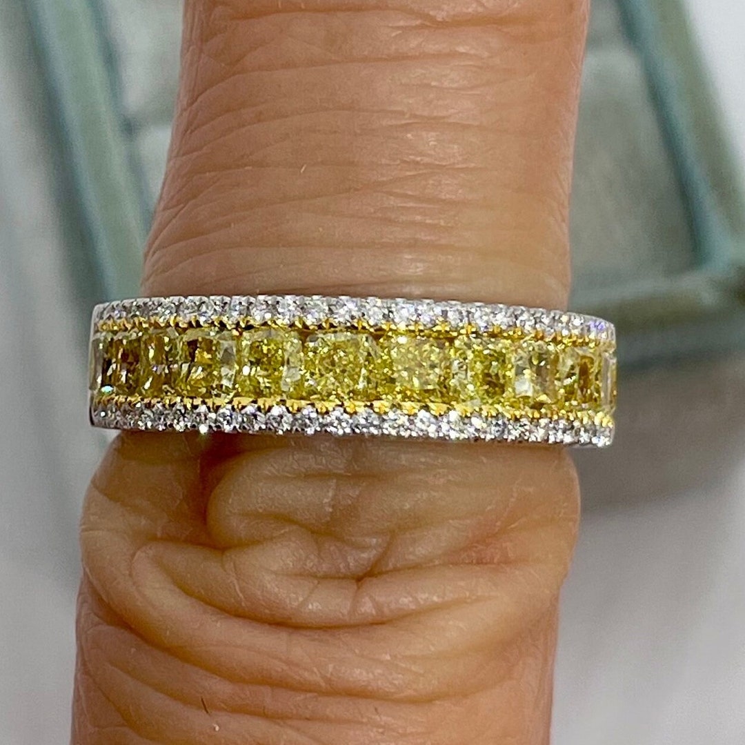 Natural Fancy Yellow Diamond Band, Yellow Diamond Wedding Band, 18K ...