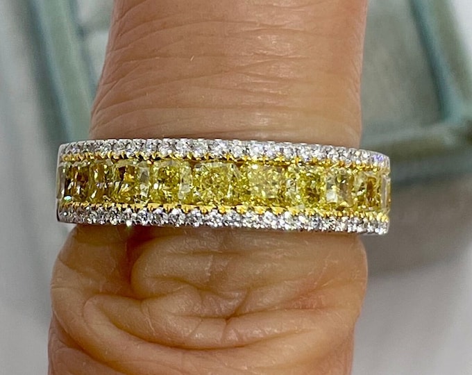 Natural Fancy Yellow Diamond Band, Yellow Diamond Wedding Band, 18K ...