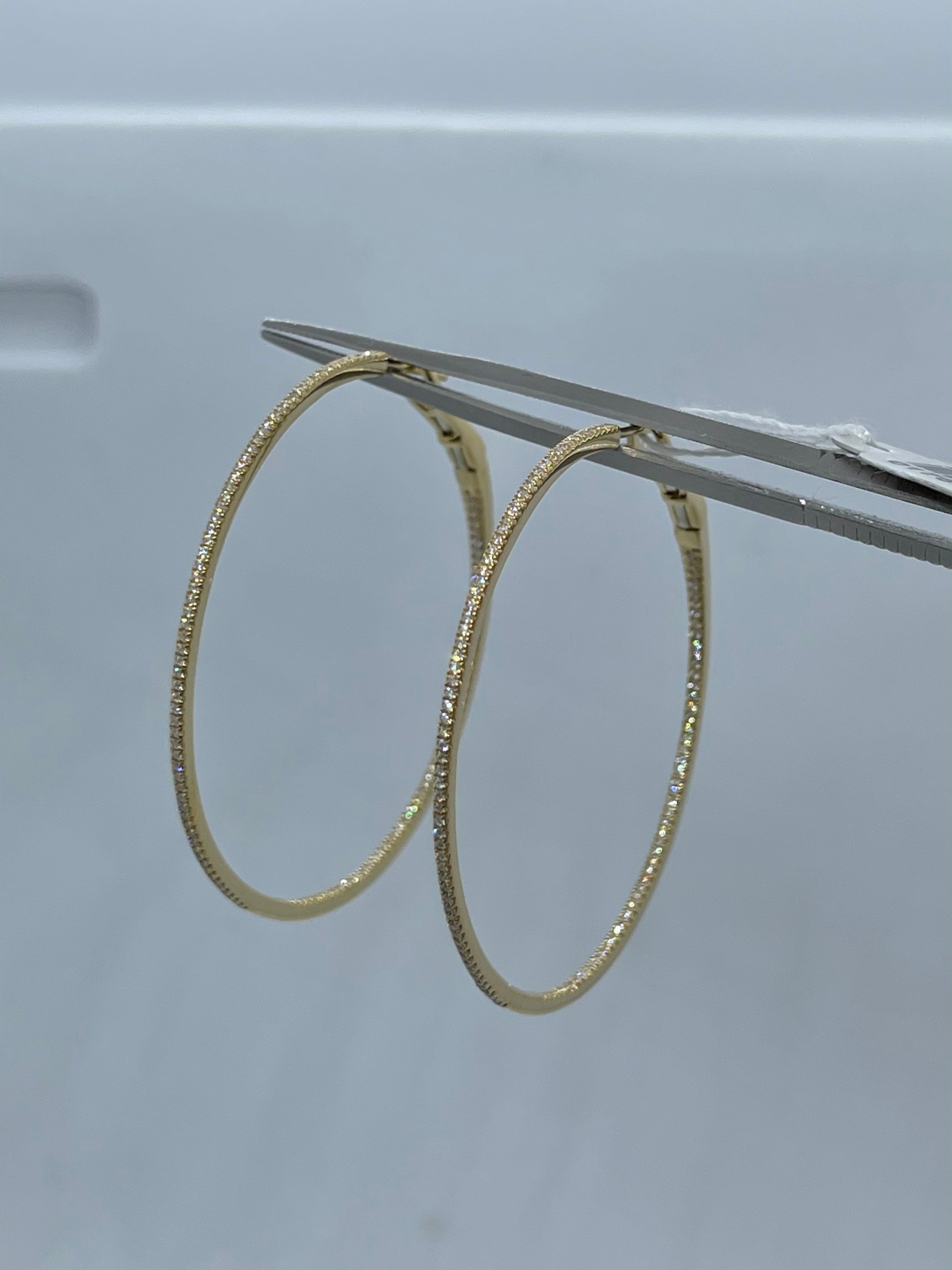 Thin Diamond Hoops Big Diamond Hoop Earrings 18K Yellow Gold - Etsy