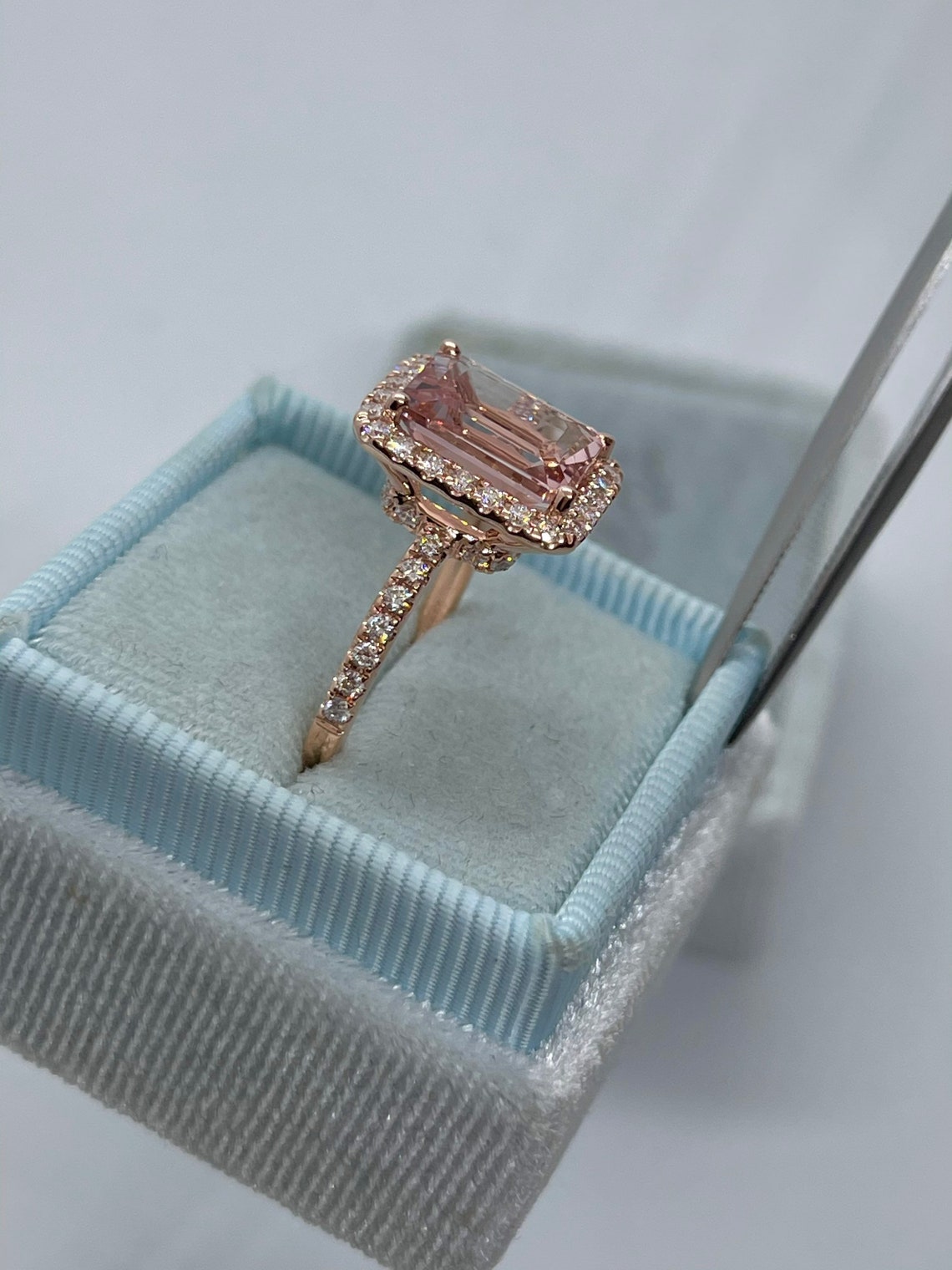 Emerald Cut Morganite Engagement Ring 14K Rose Gold Morganite - Etsy
