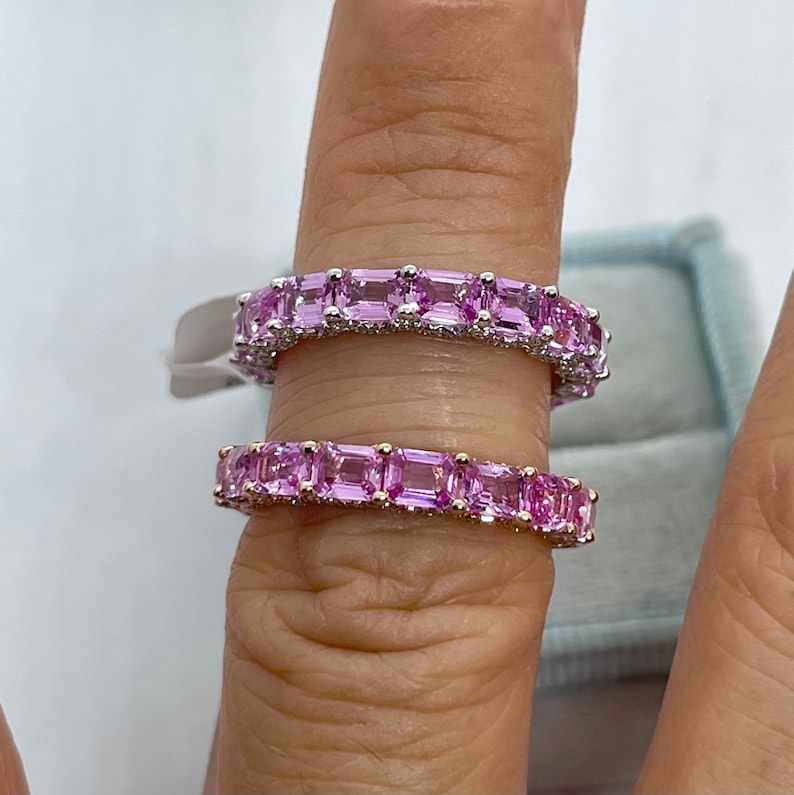 Emerald Cut Pink Sapphire Diamond 18K Gold Eternity Band - Etsy