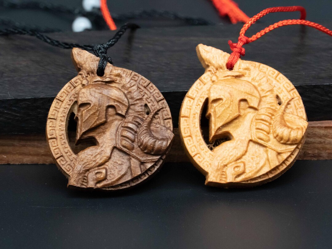Spartacus Gladiator Helmet Pendant Necklace Wood Carving, Black Walnut ...