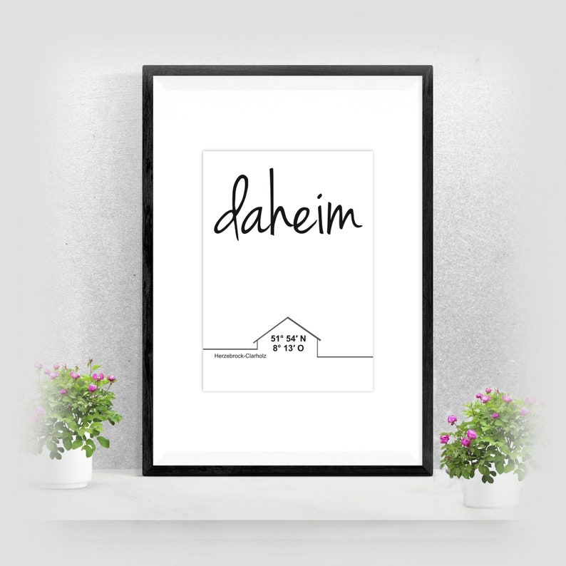 Poster daheim Personalisiert mit Koordinaten Wohnort Geschenk für ...