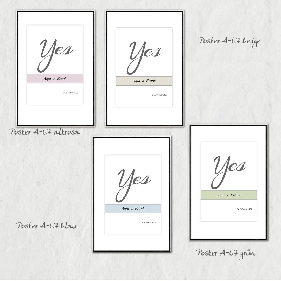 Poster Yes for the Wedding Personalized With Name Gift for Couples Wedding Anniversary ...