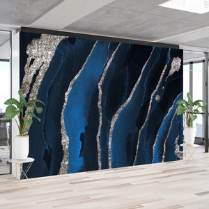 Blue Marble Wallpaper Navy Blue Marble Modern & Wall Mural - Etsy