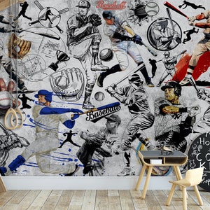 Baseball Sport Wallpaper & Graffiti Wall Mural Gym Decor Urban Street ...