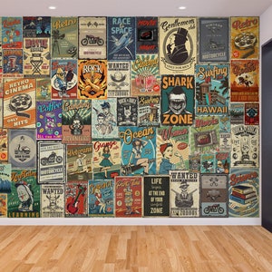 Retro Poster Wallpaper Pop Art Vintage Mural Collage & Original Vintage ...