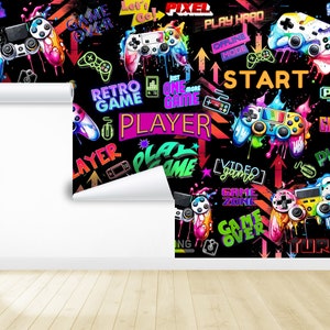 Games Room Decor Wallpaper Wall Mural Video Gamer Playroom Teen Kids ...