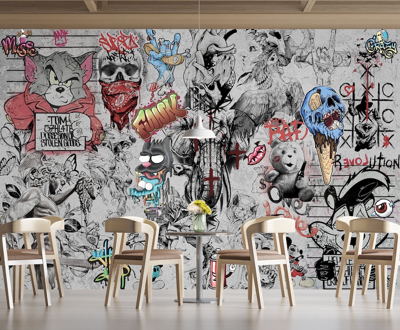 Graffiti Cartoon Wallpaper Urban Street Art Modern & Original - Etsy
