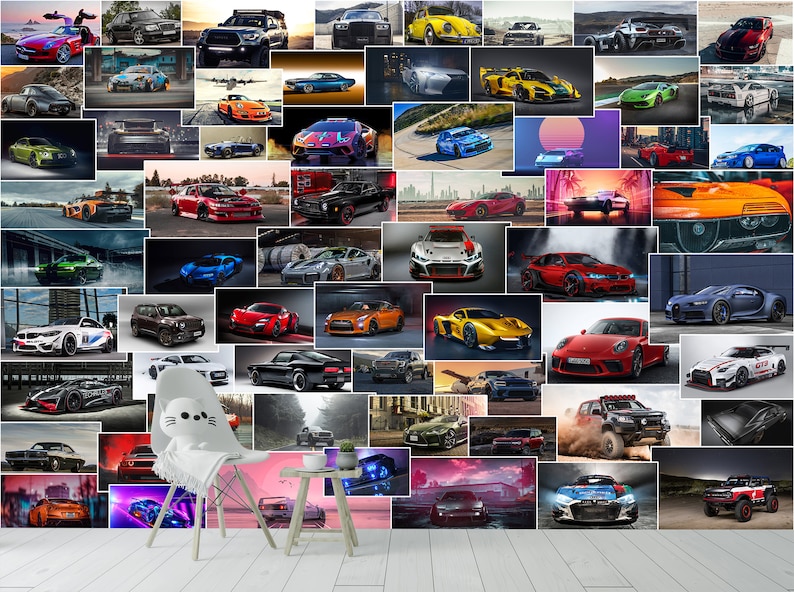Cars Collage Wallpaper Kids Room Decor Sports Car & Wall Mural - Etsy