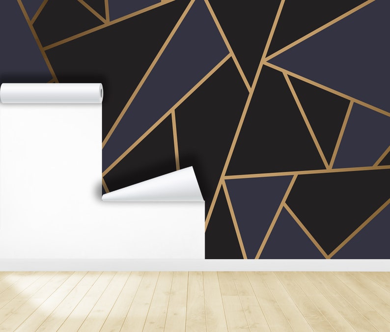 Black & Gold Geometric Wallpaper Modern Abstract Black - Etsy