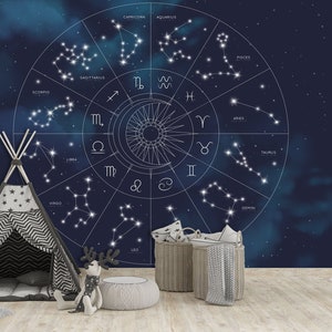 Star Chart Wallpaper Astrology Zodiac & Wall Mural Print Sky Stars Map ...