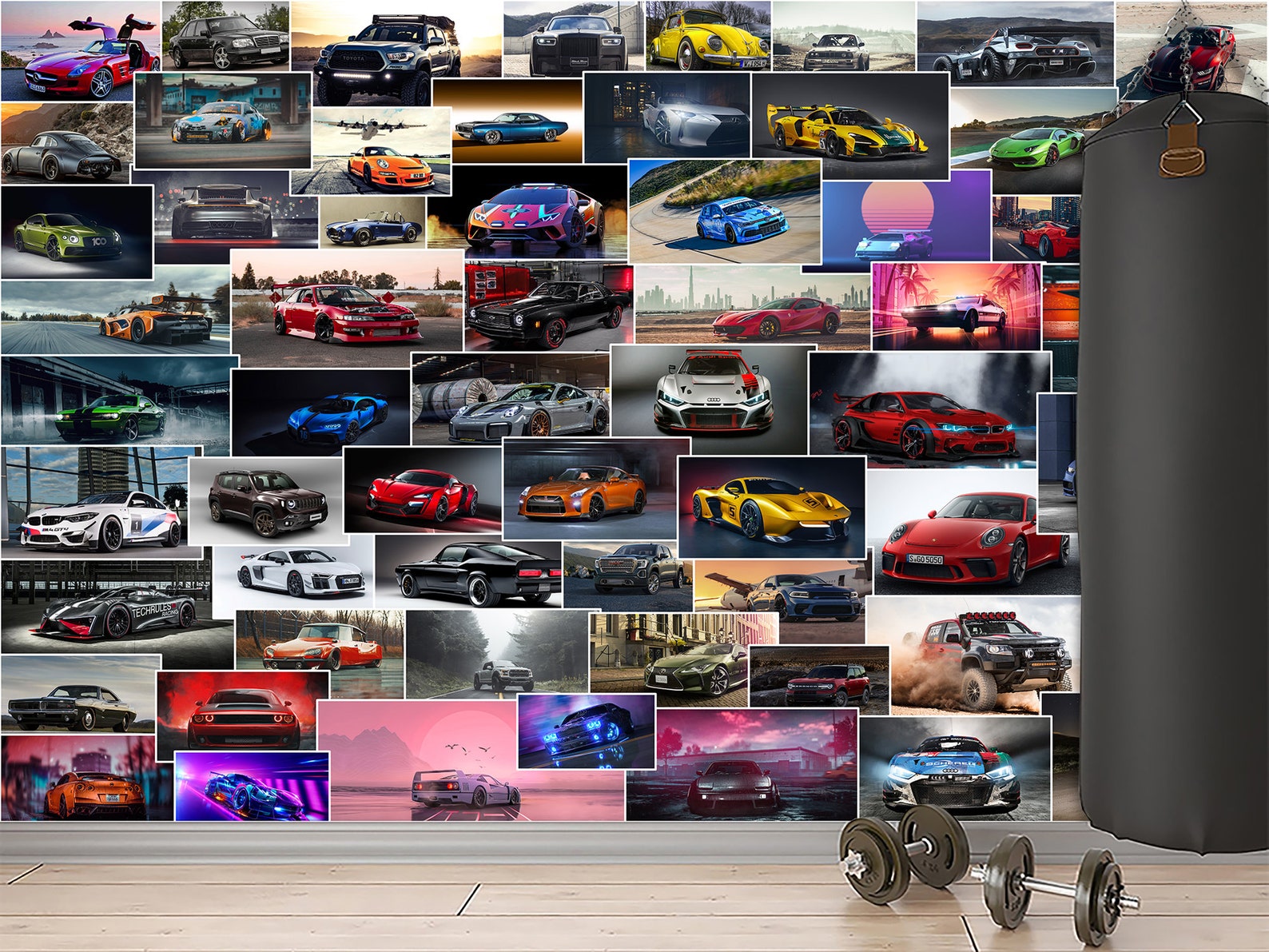 Cars Collage Wallpaper Kids Room Decor Sports Car & Wall Mural Cars ...