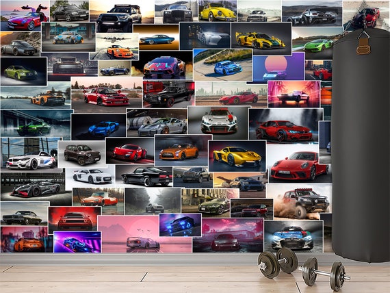 Cars Collage Wallpaper Kids Room Decor Sports Car Wall Mural - Etsy