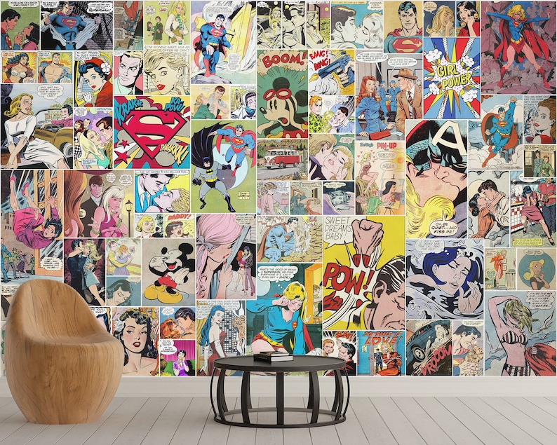 Pop Art Retro Mural Peel and Stick Wallpaper & Pop Style Vintage Comics ...