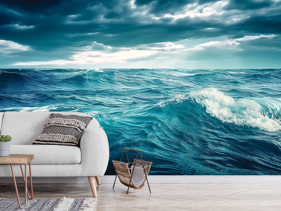 Wave Ocean Wallpaper & Blue Wave Wall Mural Seascape Waves Water ...