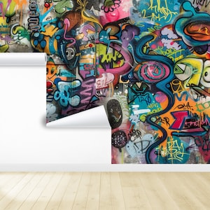 Funky Graffiti Wallpaper Wall Mural Urban Streat Art Print Peel and ...