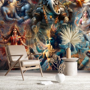 Hindu Mythology Wallpaper Wall Mural Ganesha & Ancient Indian Gods ...
