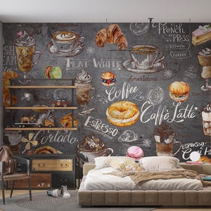Stylish Coffee Shop Wallpaper French Style Cafe Wall Mural Elegant ...