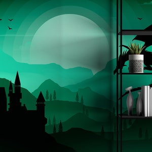 Fantasy Castle & Dragon Wallpaper Wall Mural Print Kids Wizards Magical ...