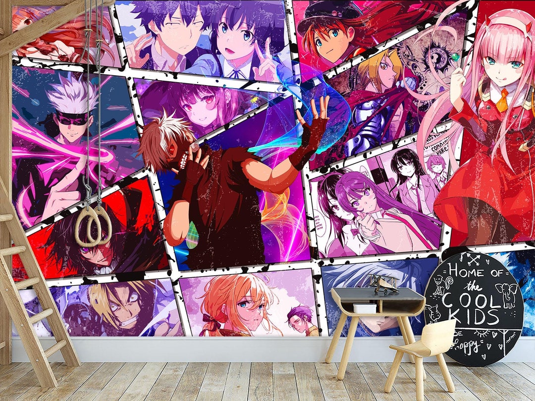 Anime Collage Wallpaper & Colorful Anime Wall Mural Peel and Stick ...
