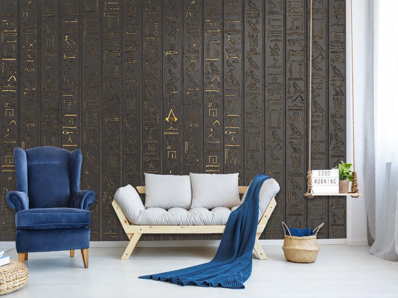 Gold Egyptian Hieroglyphs Wallpaper Ancient Egyptian Papyrus & - Etsy