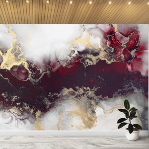 Red & Gold Marble Wallpaper Marble Pattern Abstract Art Wall Mural ...