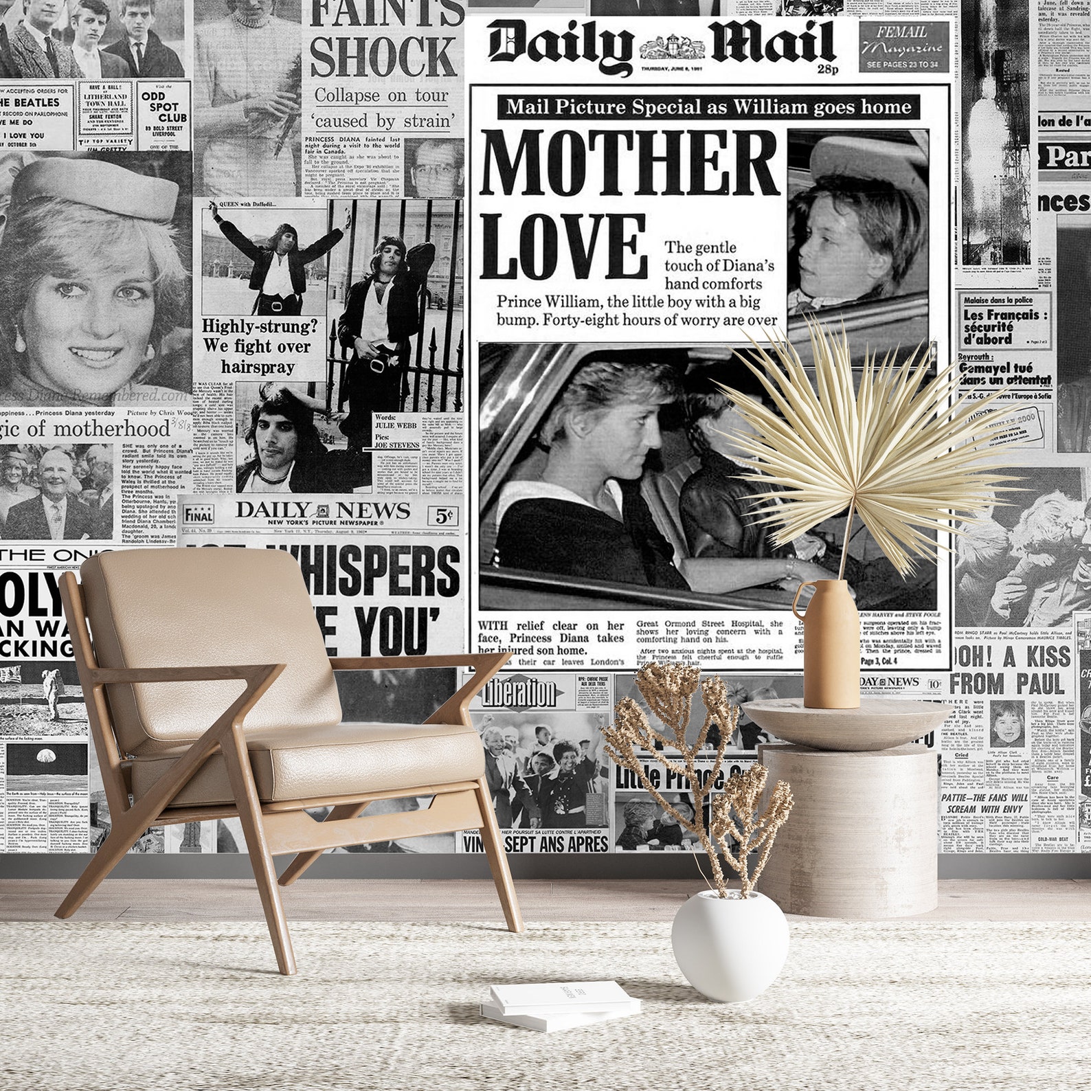 Newspaper Wallpaper Collage Creative Vintage Journal & News - Etsy