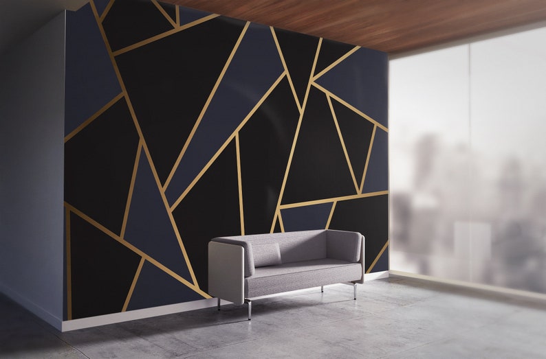 Black & Gold Geometric Wallpaper Modern Abstract Black - Etsy
