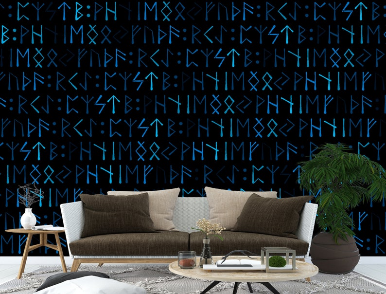Runes Nordic Wallpaper Futhark Black Blue Protection Symbols - Etsy