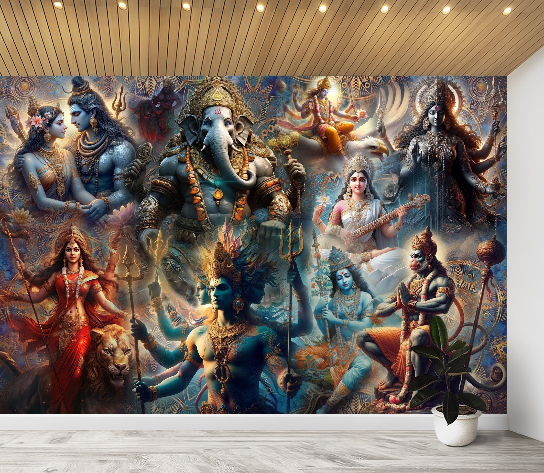 Hindu Mythology Wallpaper Wall Mural Ganesha & Ancient Indian Gods ...