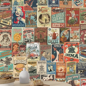 Retro Pop Art Wallpaper Vintage Posters Collage Wall Mural Peel and ...