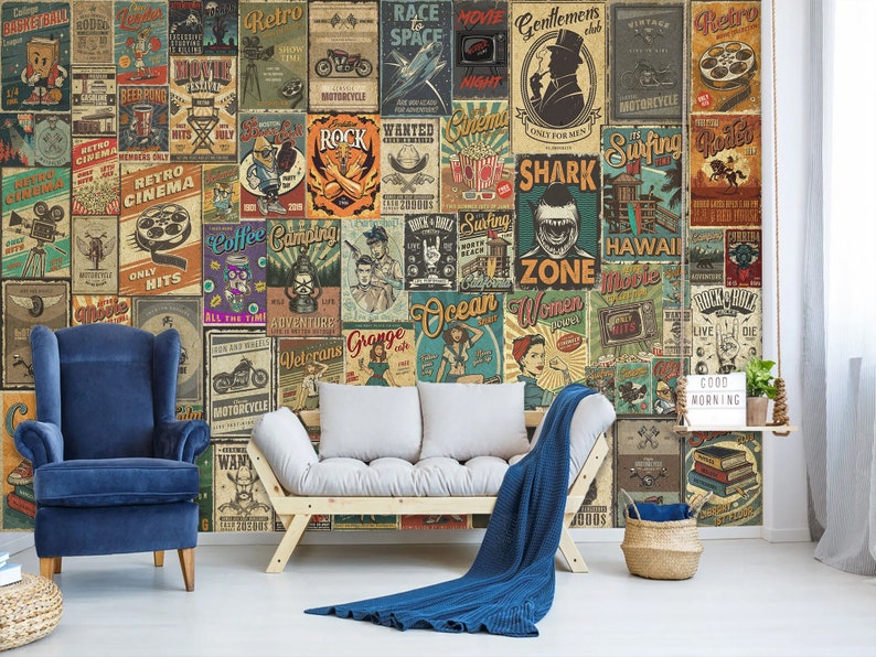 Retro Poster Wallpaper Pop Art Vintage Mural Collage Original - Etsy