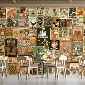 Sport Motivation Poster Gym Wallpaper Vintage Wall Mural & Retro ...