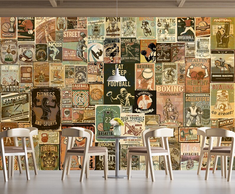 Sport Motivation Poster Gym Wallpaper Vintage Wall Mural & Retro ...