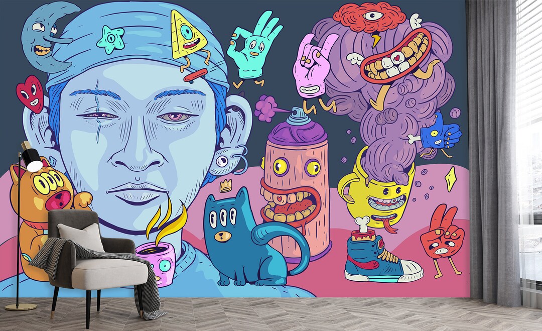 Mural Graffiti Wallpaper Abstract Wallpaper Graffiti Wall - Etsy