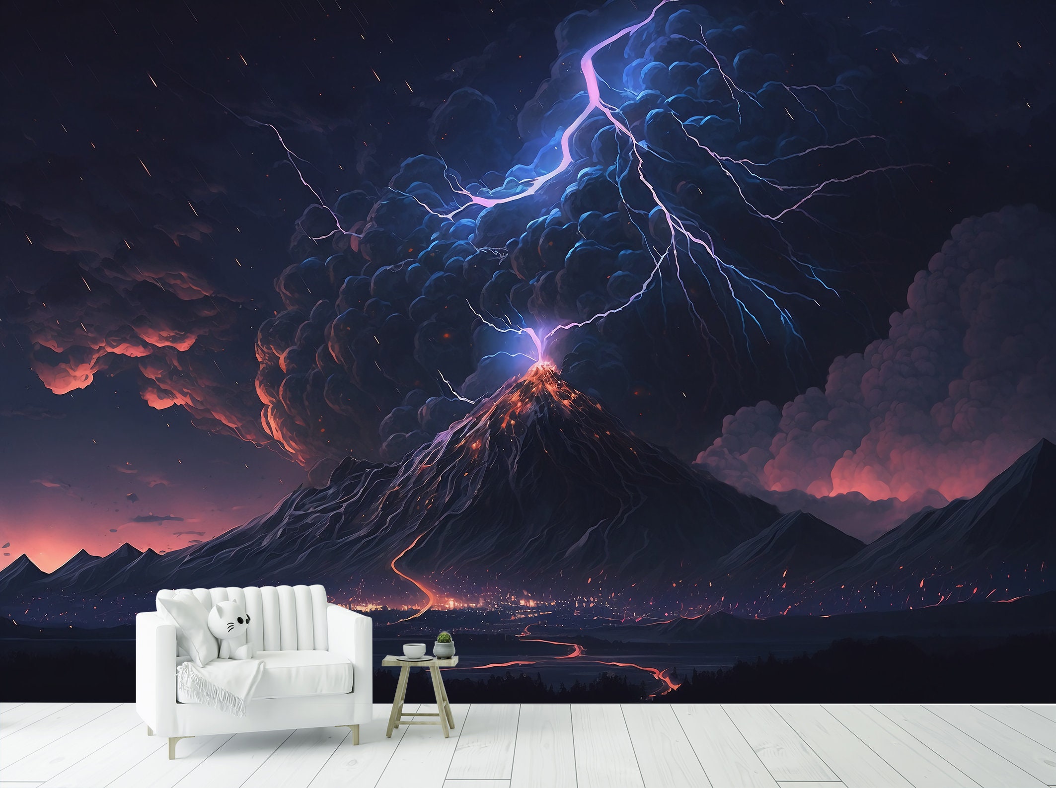 Volcano Eruption Lightning Wallpaper
