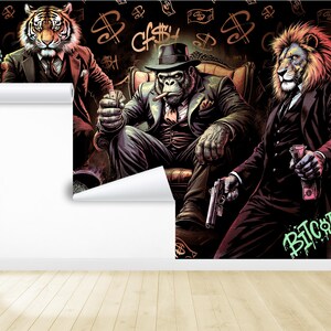 Vintage Mafia Wall Mural Retro Animals Wallpaper Peel and Stick Urban ...