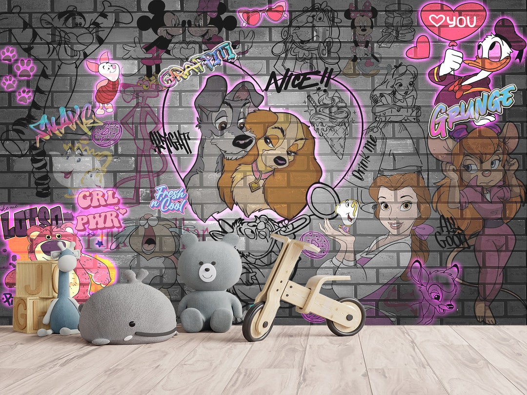 Love Story Graffiti Cartoon Wallpaper Wall Mural & Urban Street Art ...