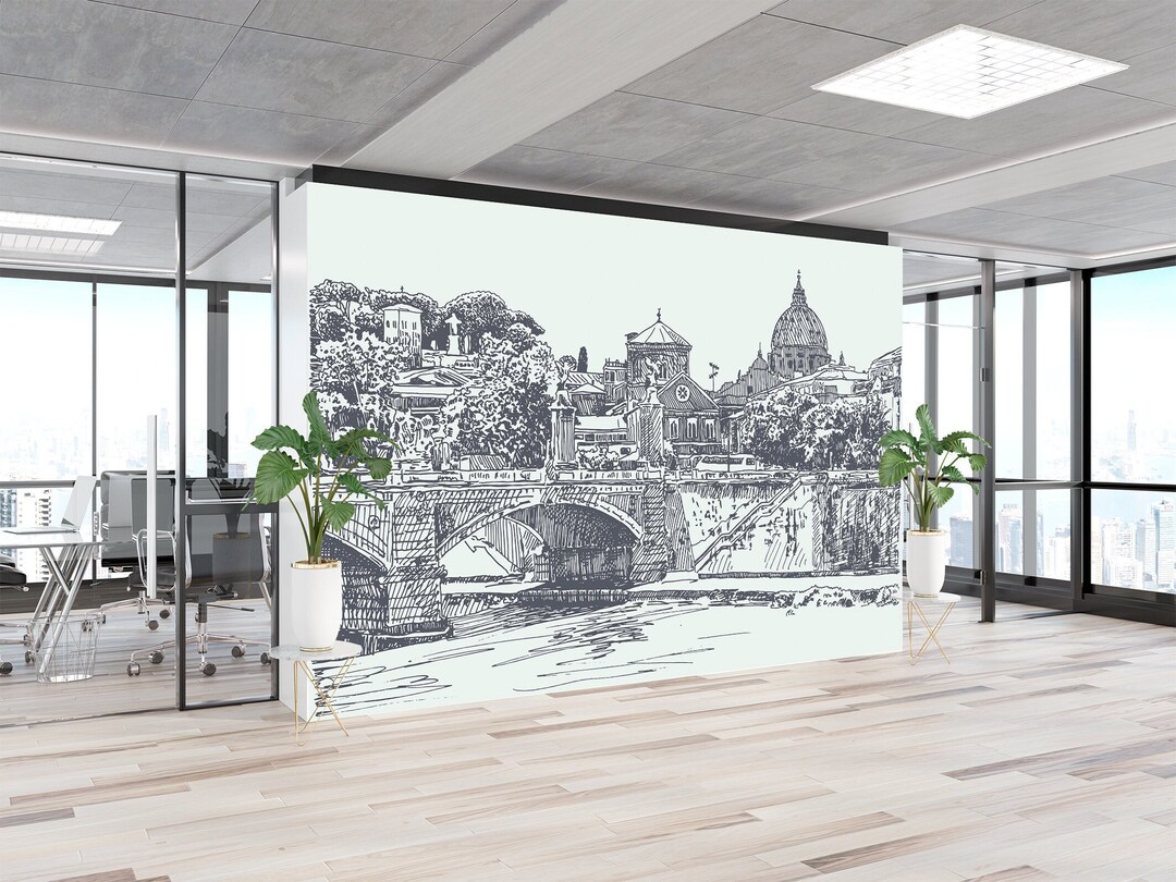Vintage City Drawing Wallpaper Monochrome & City Rome Italy - Etsy
