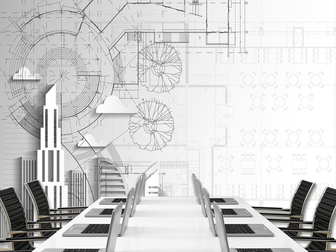 Architecture Wallpaper Patent Peel and Stick & Art Wall Mural Drawings ...