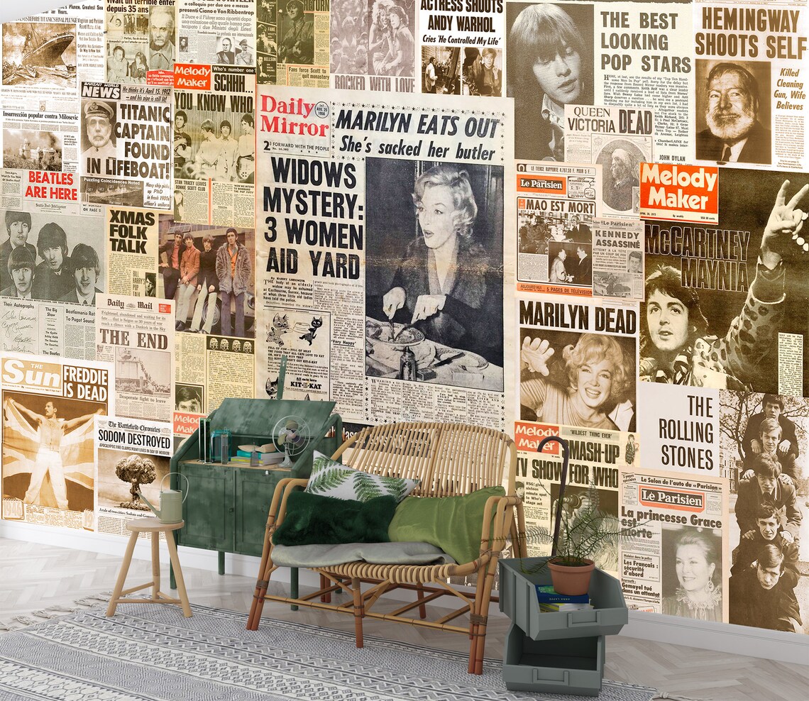 Creative Vintage Journal Wallpaper Newspaper Collage News Self - Etsy