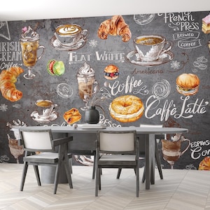 Stylish Coffee Shop Wallpaper French Style Cafe Wall Mural Elegant ...