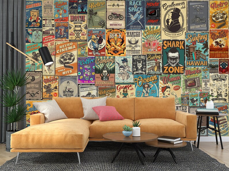 Retro Poster Wallpaper Pop Art Vintage Mural Collage & Original Vintage ...