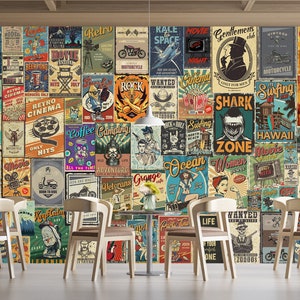Retro Poster Wallpaper Pop Art Vintage Mural Collage & Original Vintage ...