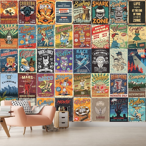 Retro Poster Wallpaper Pop Art Vintage Mural Collage & - Etsy