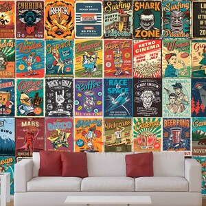 Pop Art Vintage Mural Retro Wallpaper Vintage Collage Wall - Etsy
