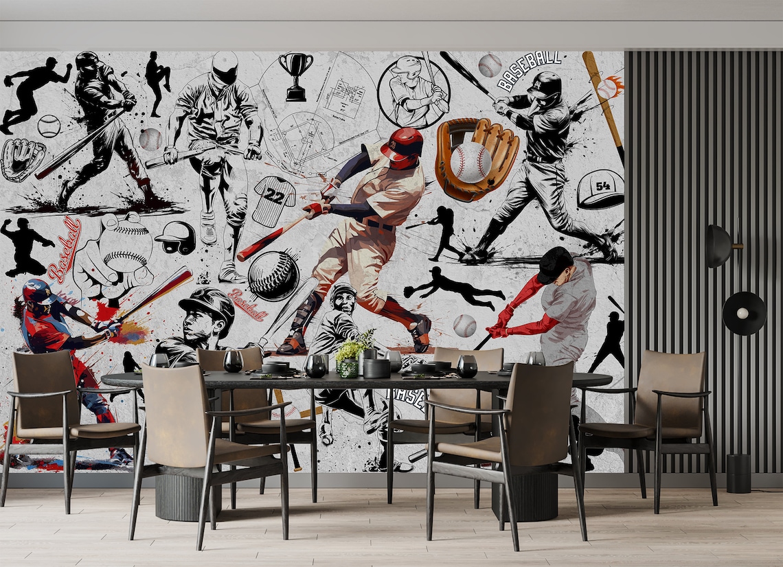 Graffiti Baseball Wallpaper & Sport Wall Mural Gym Decor Urban Street ...